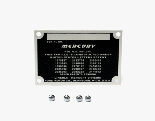 1949-1951 Mercury Firewall Data Plate – Early Ford Store . San Dimas, CA